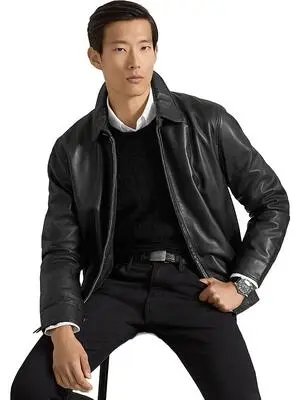 Polo Ralph Lauren Maxwell Lambskin Leather Zip Jacket - Polo Black